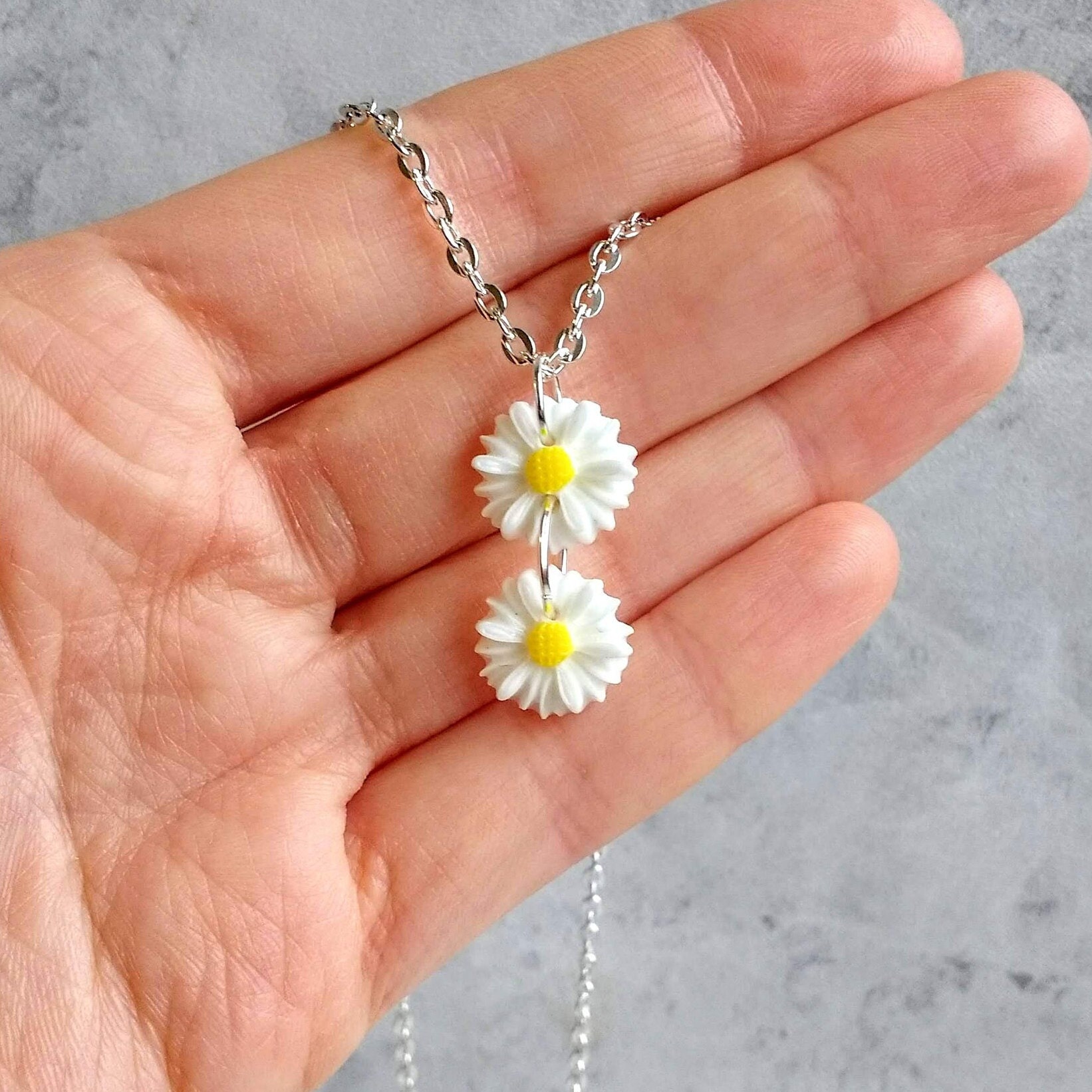 Daisy Necklace, Daisy Flower Earrings, Double Daisy Earrings, Hippie ...