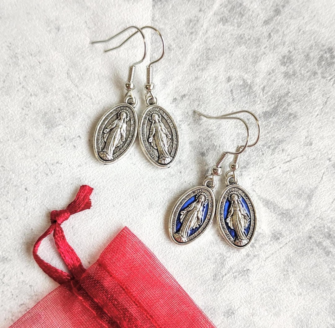 Virgin Mary Earrings, Our Lady, Blessed Virgin Mary, Rosary, Miraculous ...