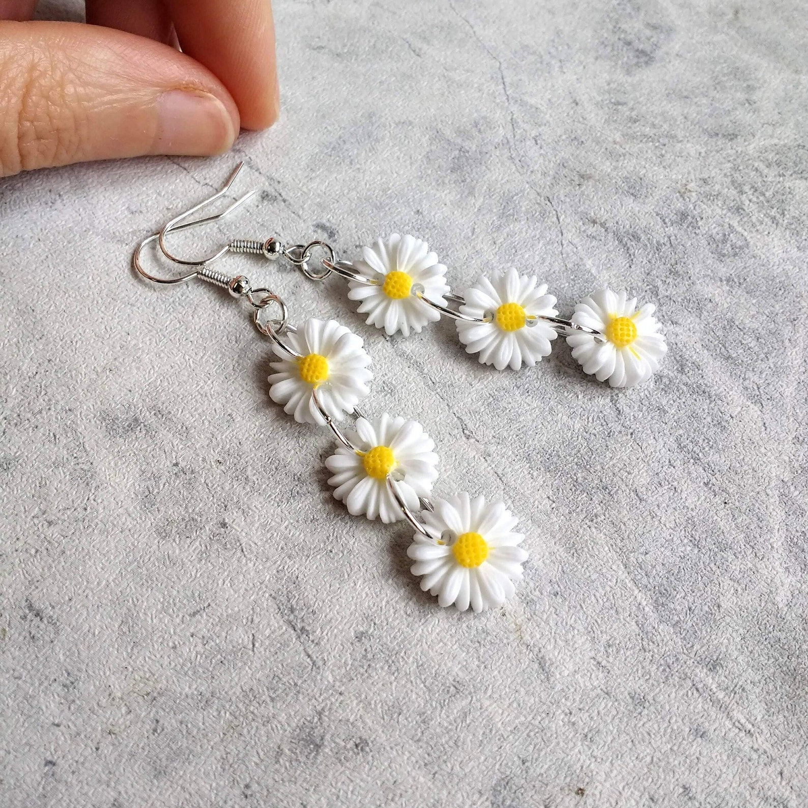 Daisy Necklace, Daisy Flower Earrings, Double Daisy Earrings, Hippie ...