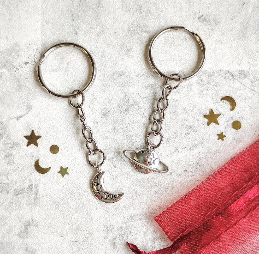 Love You to the Moon and to Saturn Keychains, Moon Saturn Earrings, Bag Charm, Folk, Seven, BFF ...