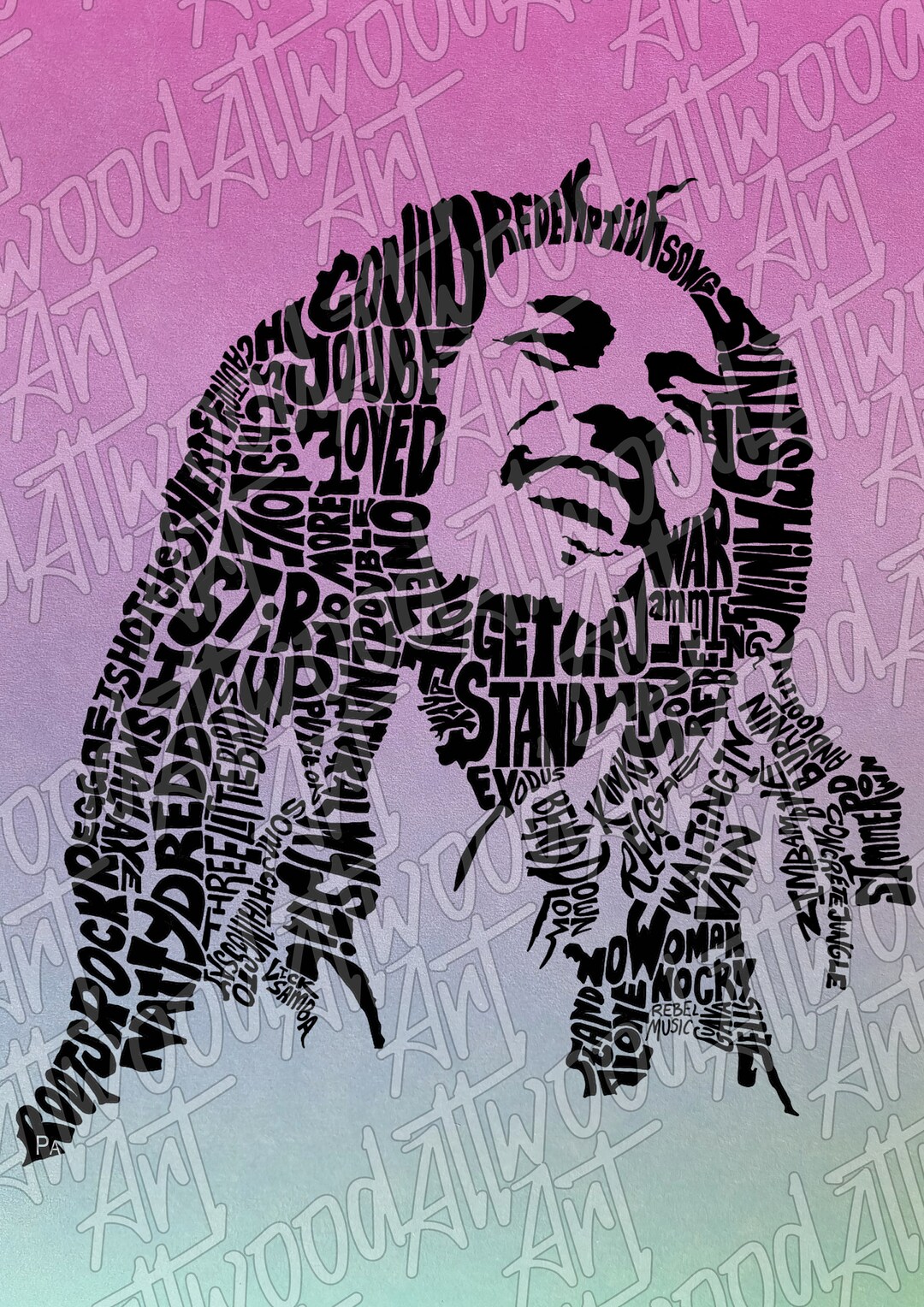 Bob Marley Typographic Song Lyric Portrait. Typography. Text Portrait ...
