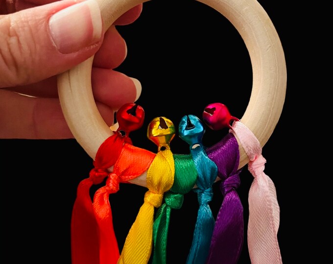Wooden High Contrast Sensory Ribbon Ring Baby Toy High Contrast Baby ...