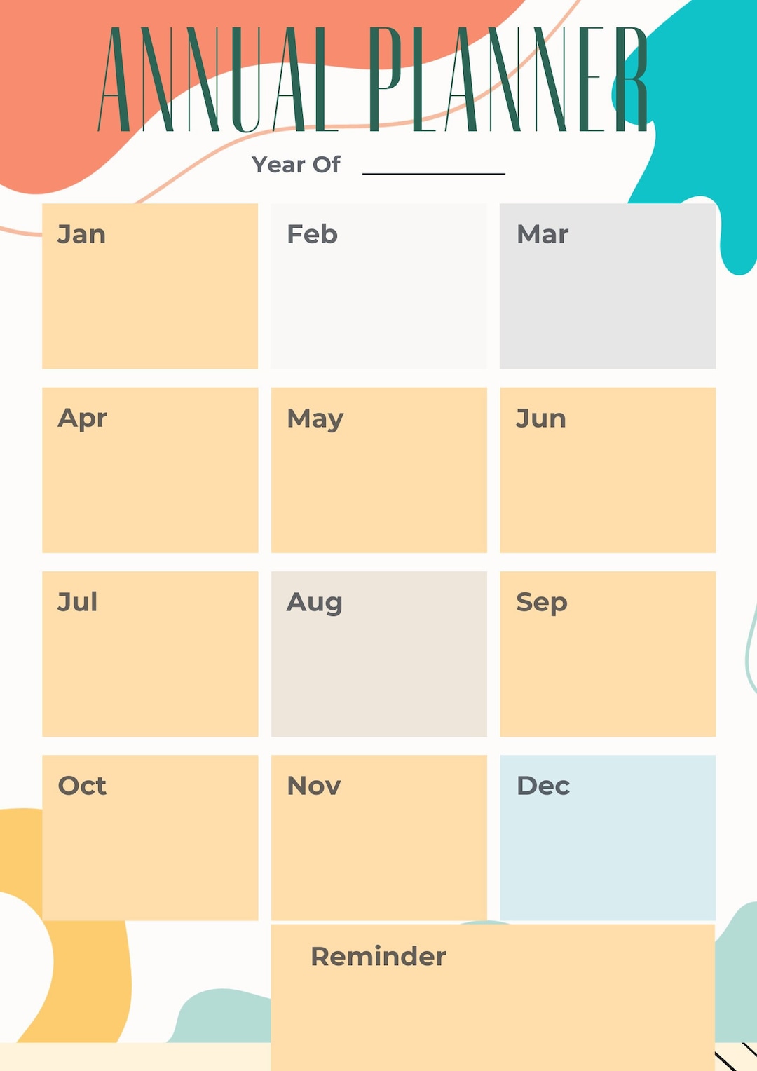 Printable Yearly Planner on One Page, Year at a Glance, Undated ...