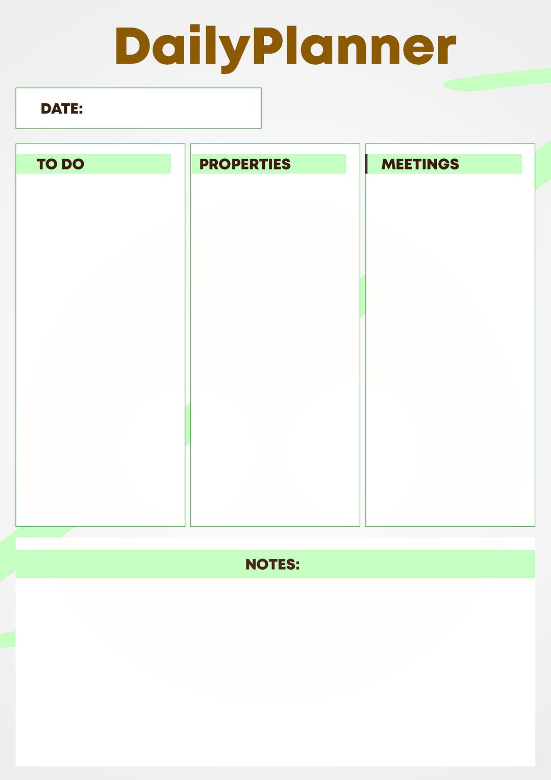 One Page Daily Planner Printable Printable Planner Digital Product ...