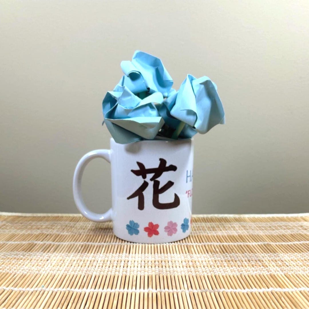 Origami Blue Rose Bouquet Kanji Mug - Etsy