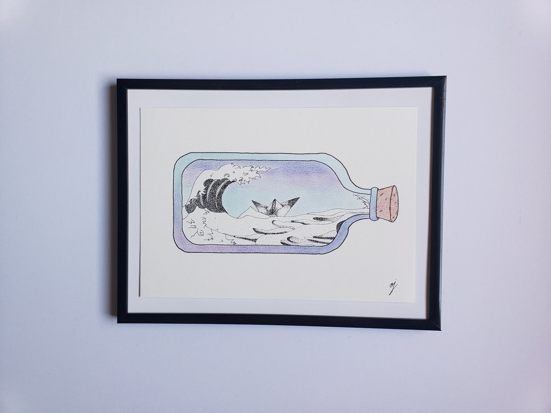 Maritime Drawing in Liner, Pen, Unique, Handmade to Order, Sea, Boat ...