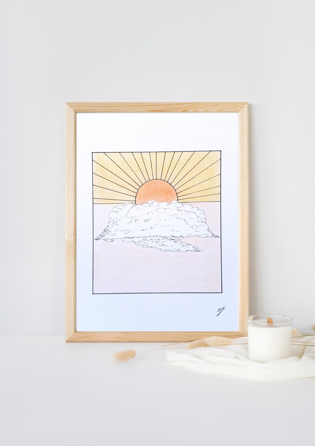 Handmade Drawing, Unique, Sun, Cloud, Abstract, Minimalist, A6, A5, A4 ...