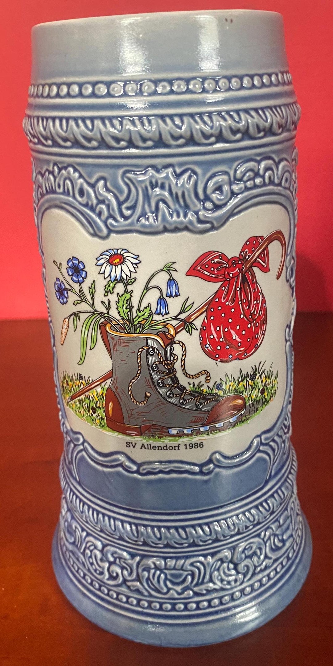 Tall Blue White Vintage Ceramic German Beer Stein Boot Scene - Etsy