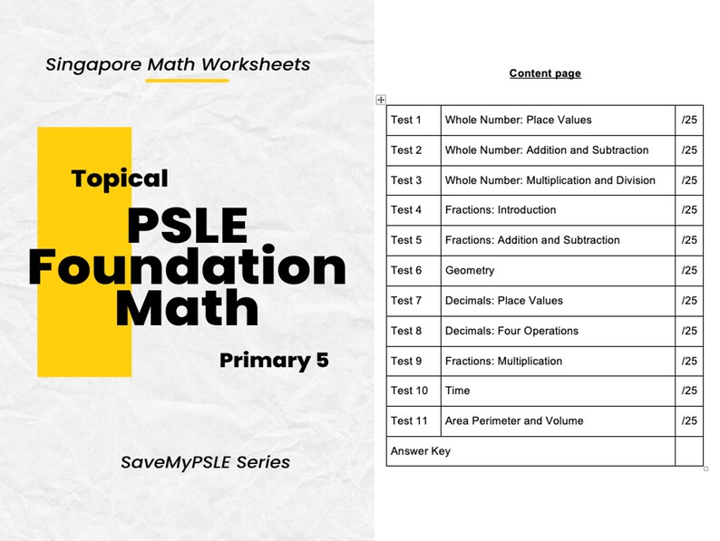 PSLE Foundation Math Primary 5 Assessments - Etsy