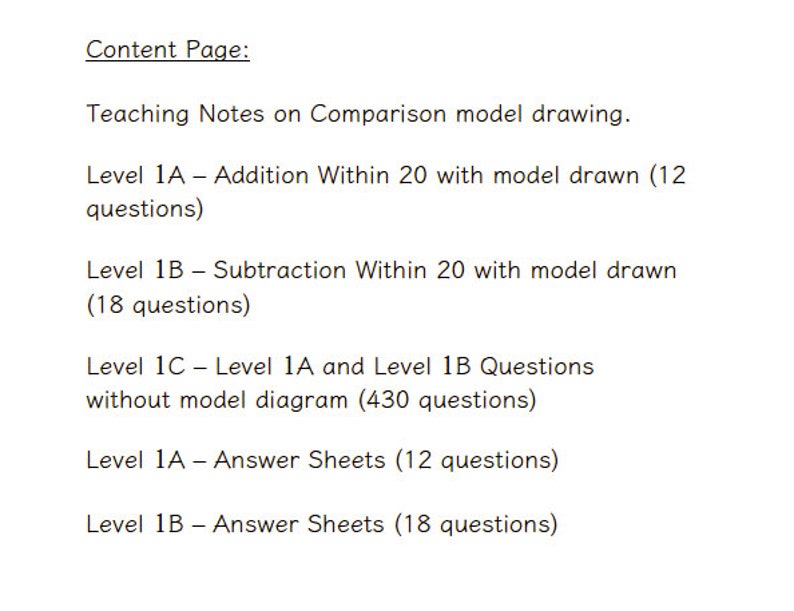 Singapore Math Model Drawing (comparison Model) Within 20 - Etsy