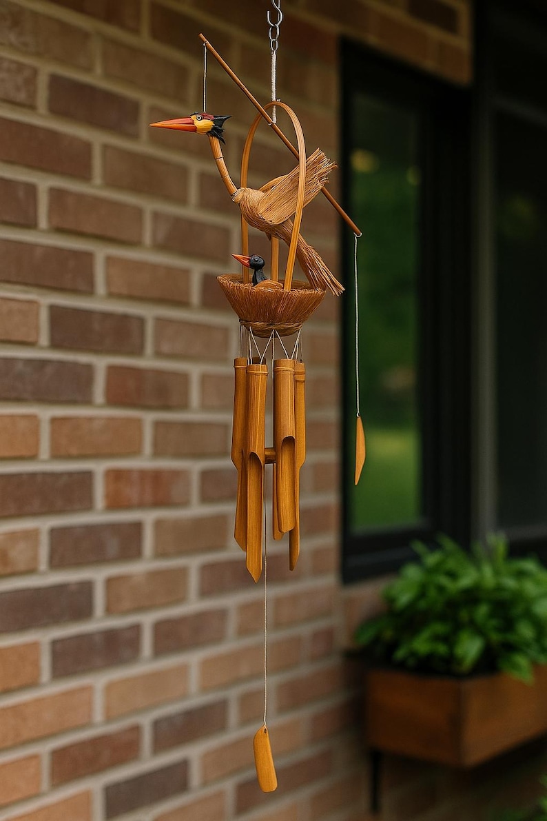 Handmade Stork Family Bamboo Wind Chime, Wooden Bird Decor - Etsy