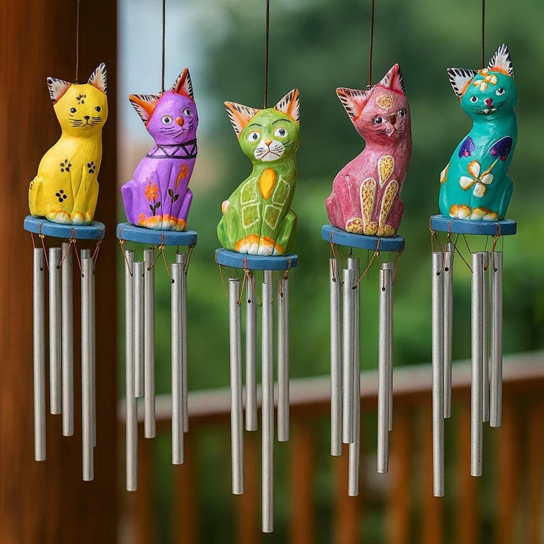 Handmade Cat Wind Chime • Rustic Wooden Garden Decor - Etsy UK