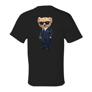 Secret Agent Teddy Bear, Cool Suit & Shades Graphic Tee, Bear in Black ...