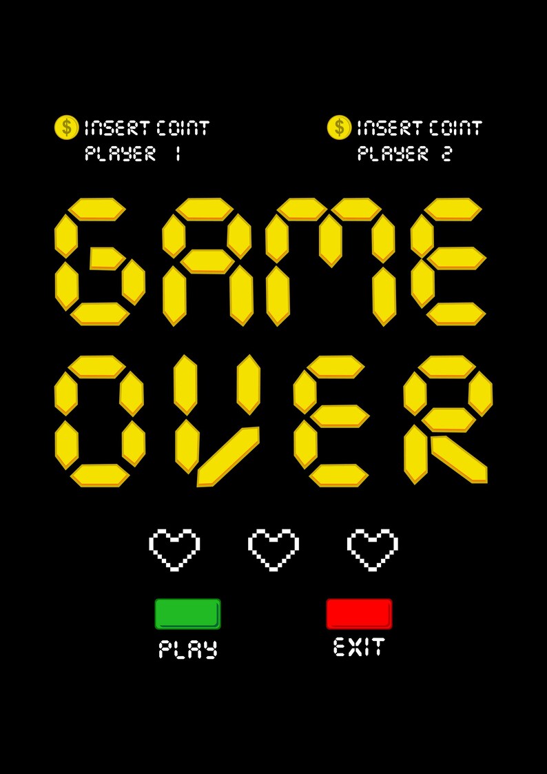 Retro Arcade Game Over T-shirt, Insert Coin Design, Classic 8-bit ...