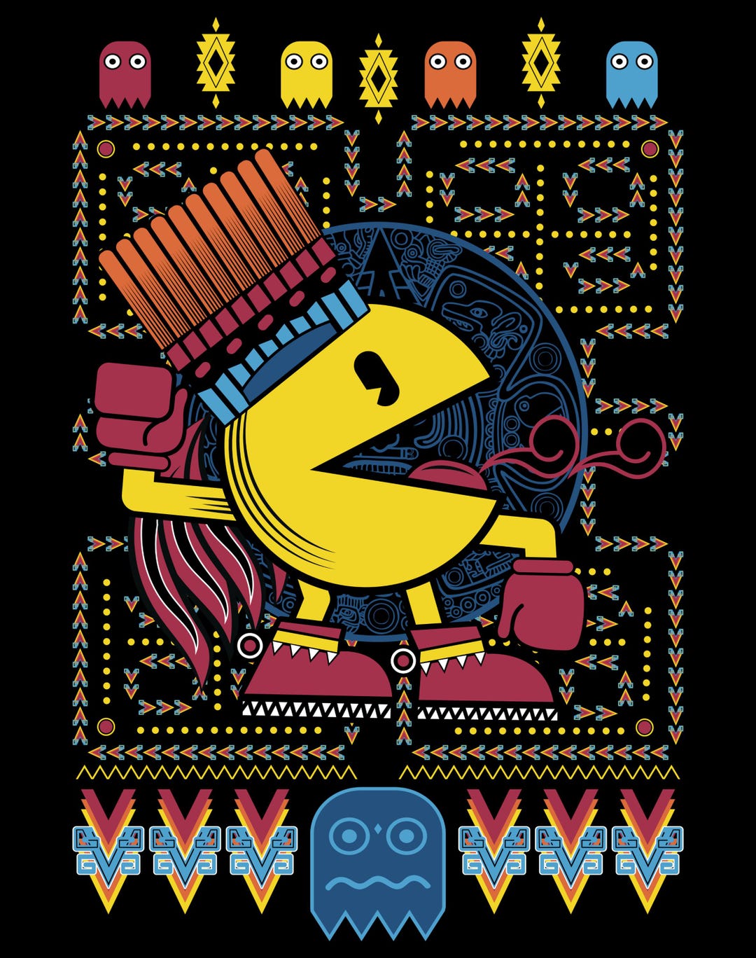 Aztec Maze King T-shirt, Retro Pac-man Warrior Tee, Pac-man Ancient ...