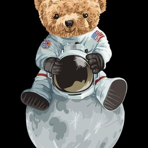 Astronaut Teddy Bear on the Moon, NASA Bear, Champion Tshirt, Space Explorer, Galactic Teddy ...