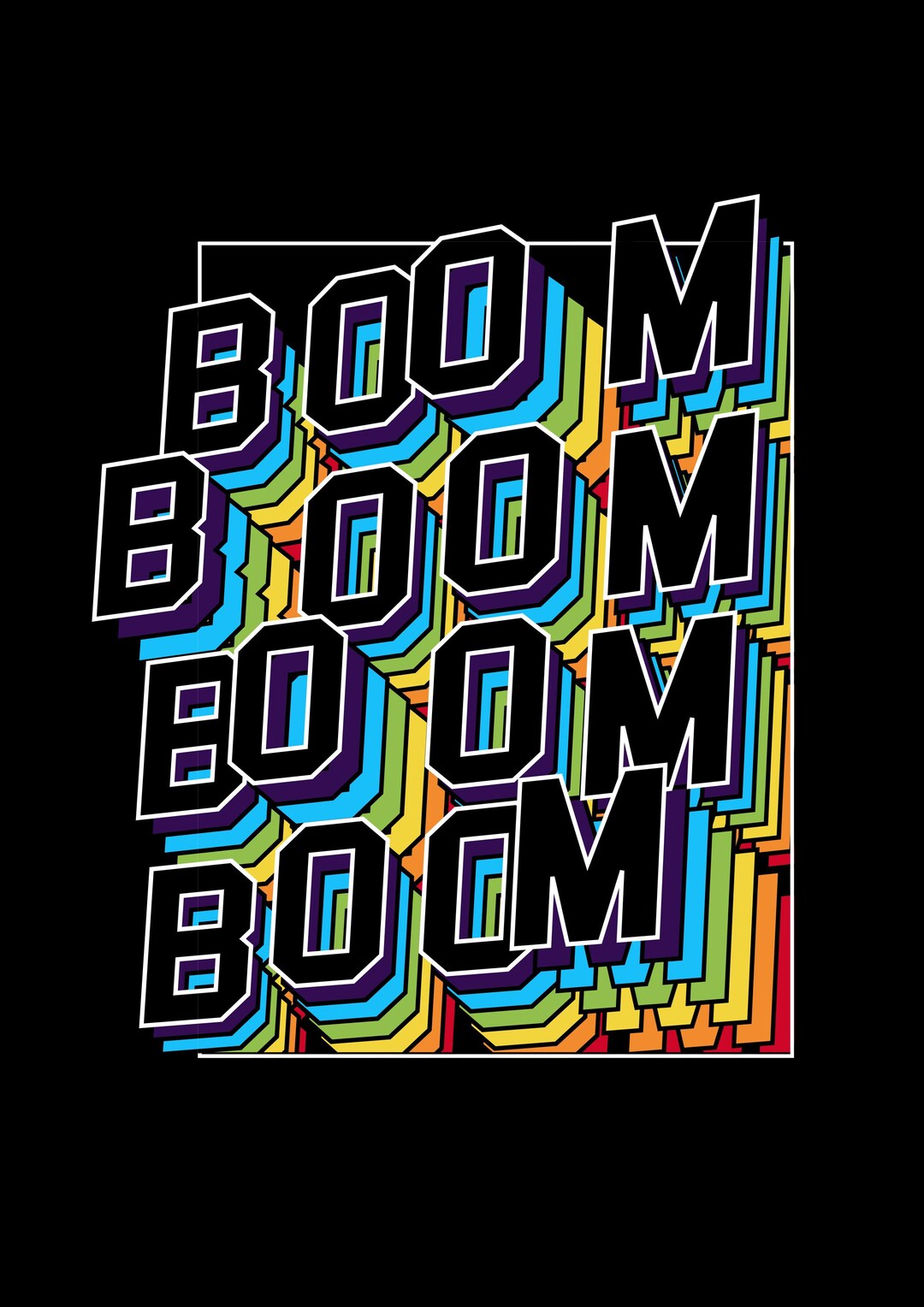 Vibrant 3D Boom Boom Boom Boom Tee， Multicolor Pop Art Graphic, Eye ...