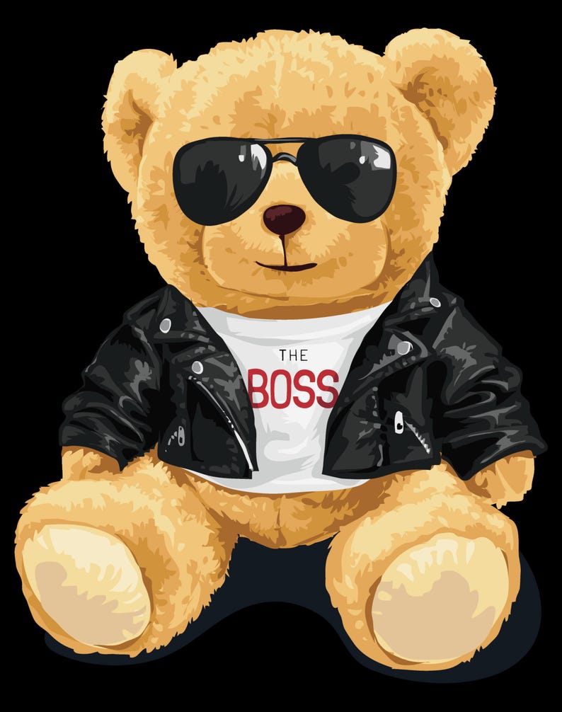 The Boss Teddy Bear, Bear in Biker Jacket Graphic, Boss Teddy Bear With ...