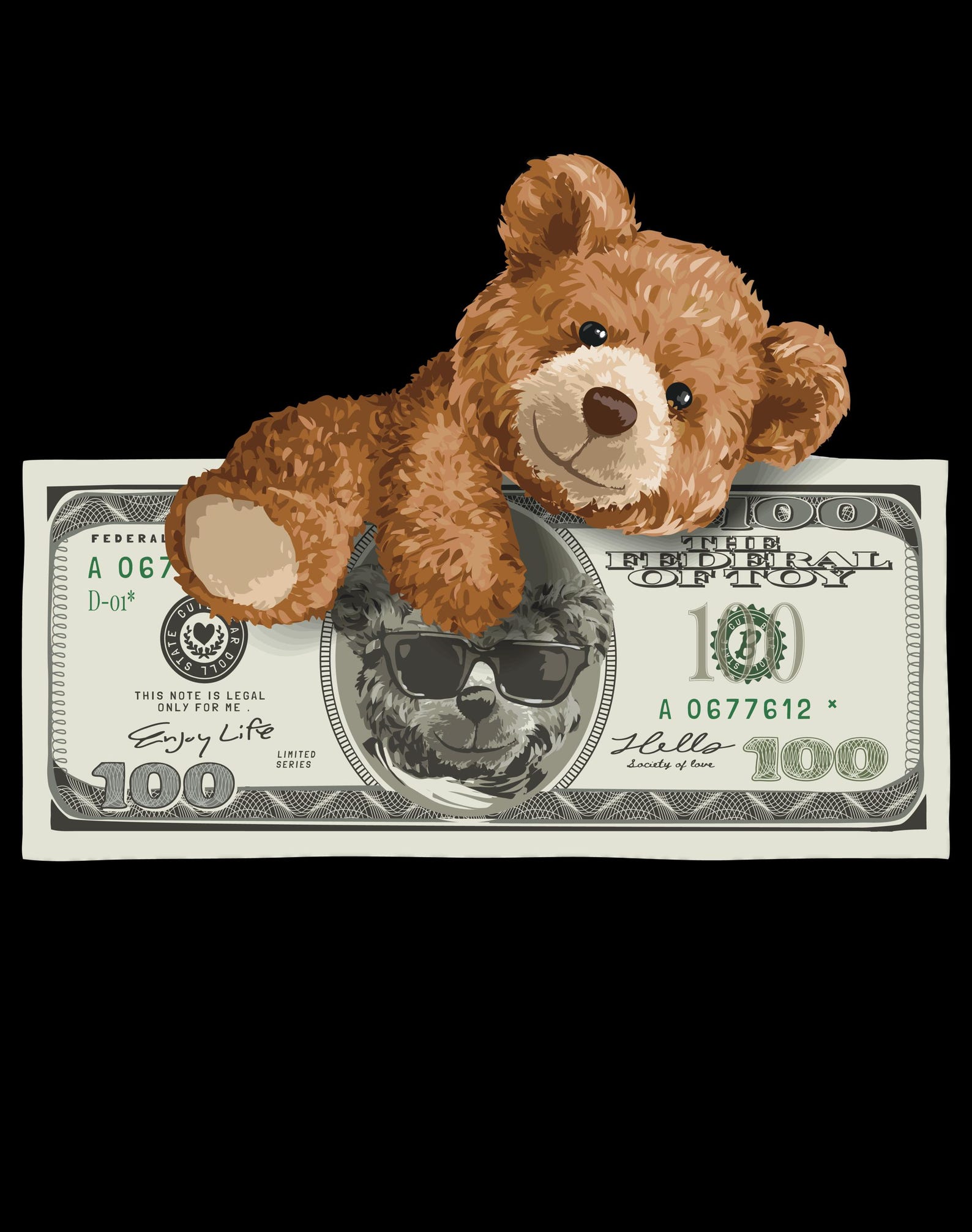 Rich Life Teddy Bear, Dollar Bill Teddy Bear, Playful Money Graphic Tee ...