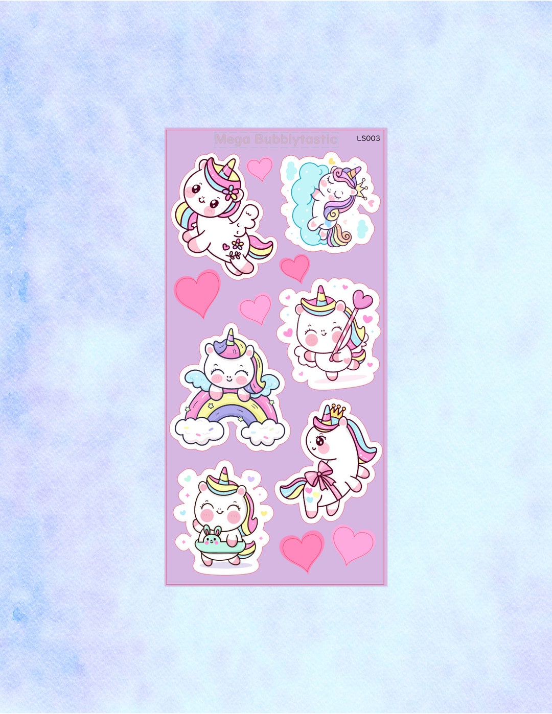 Cute Unicorn Sticker Sheet Kawaii Unicorn Sticker Long Sticker Sheet ...