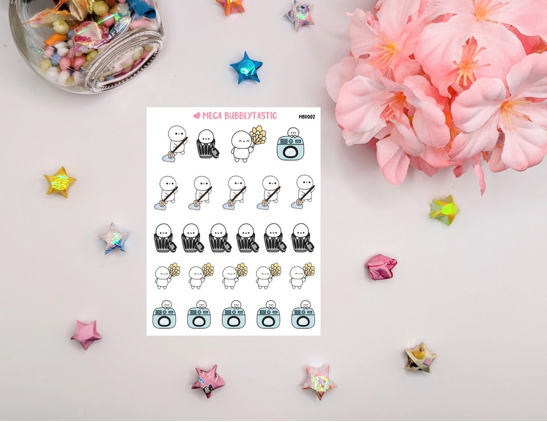 Cute House Cleaning Sticker | Kawaii Dusting Sticker | Mopping Sticker ...