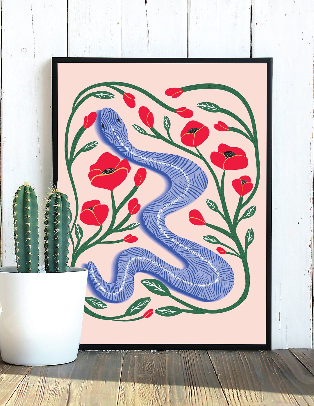 Blue Snake Art Print | Cute | Illustrated Snake, Artwork, Drawing ...