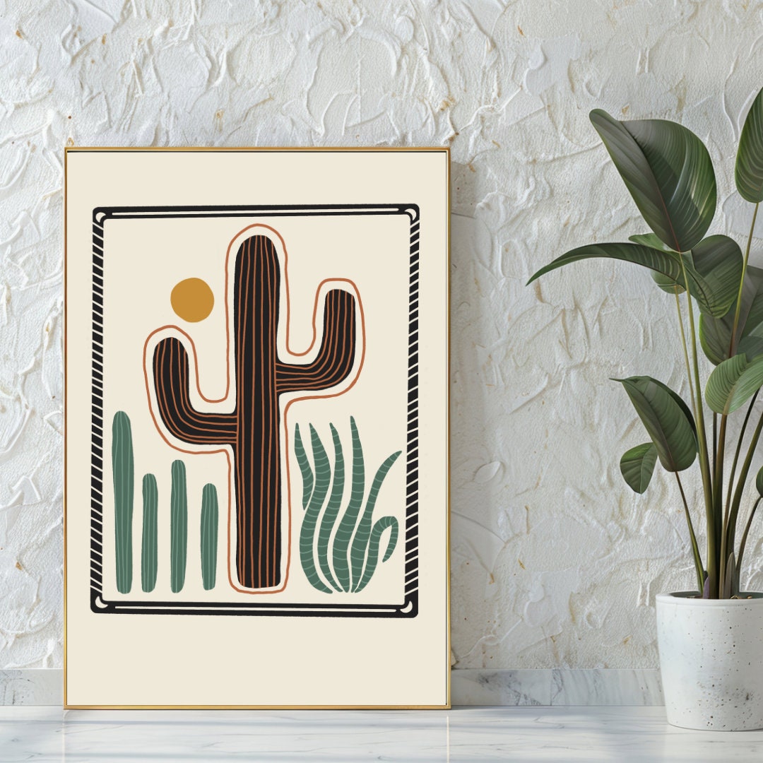 Black Saguaro Cactus Print | Cute | Illustrated Desert Vibes, Artwork ...