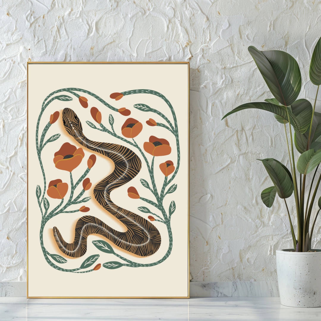 Black Snake Boho Print | Cute | Illustrated Desert Vibes, Artwork ...