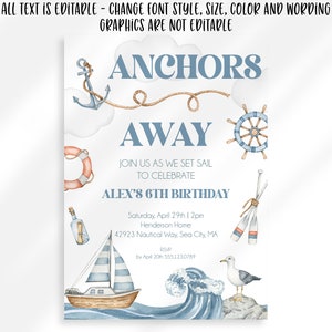 Editable Nautical Birthday Party Invitation | Sail Boat Birthday Invite ...