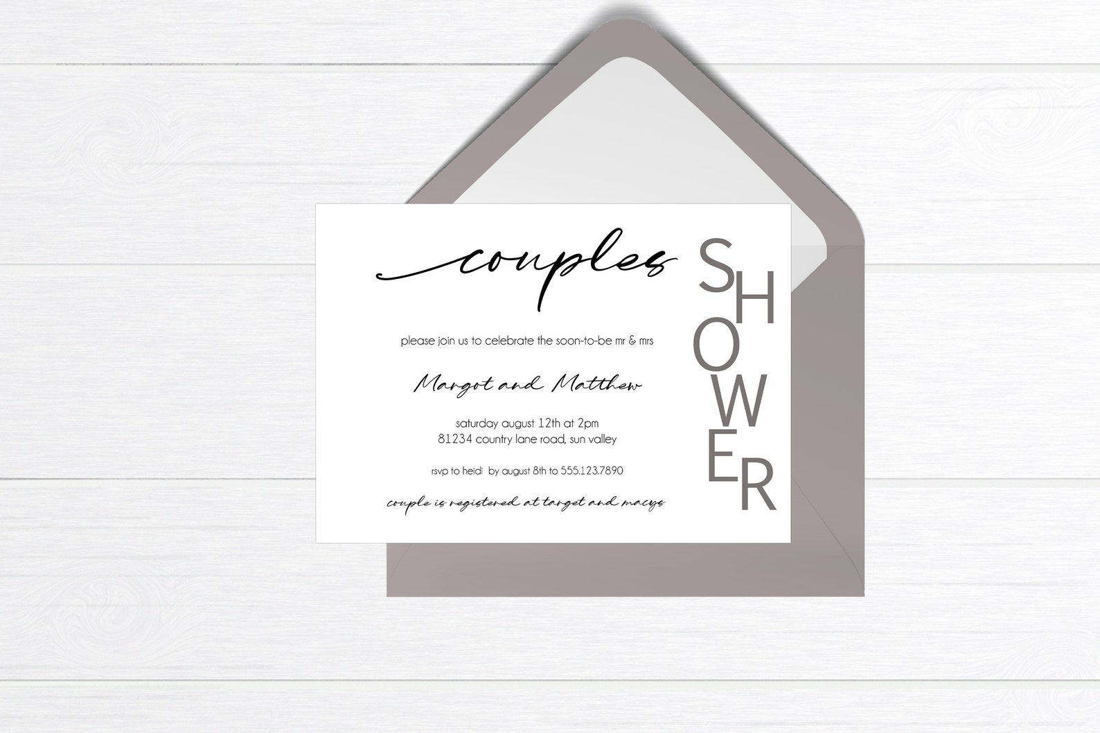 Editable Minimalist Couples Shower Printable Invitation Template Black ...