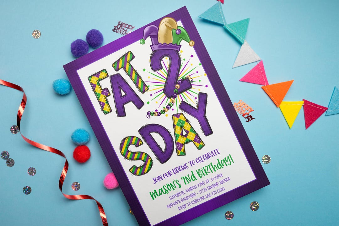 Fat Twosday Invitation Kids Mardi Gras Birthday Invitation, Join Our ...