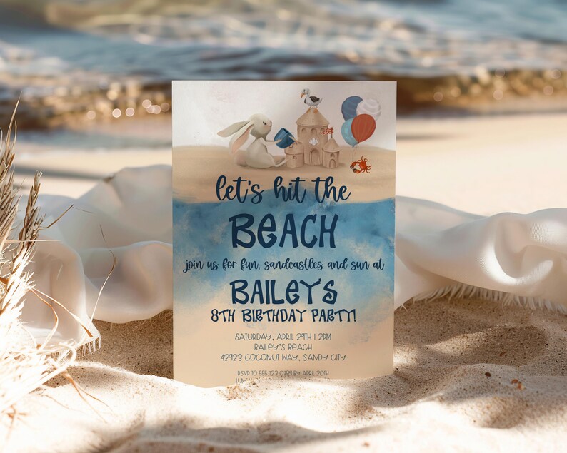 Editable Beach Party Invitation Template | Beach Invite Printable ...
