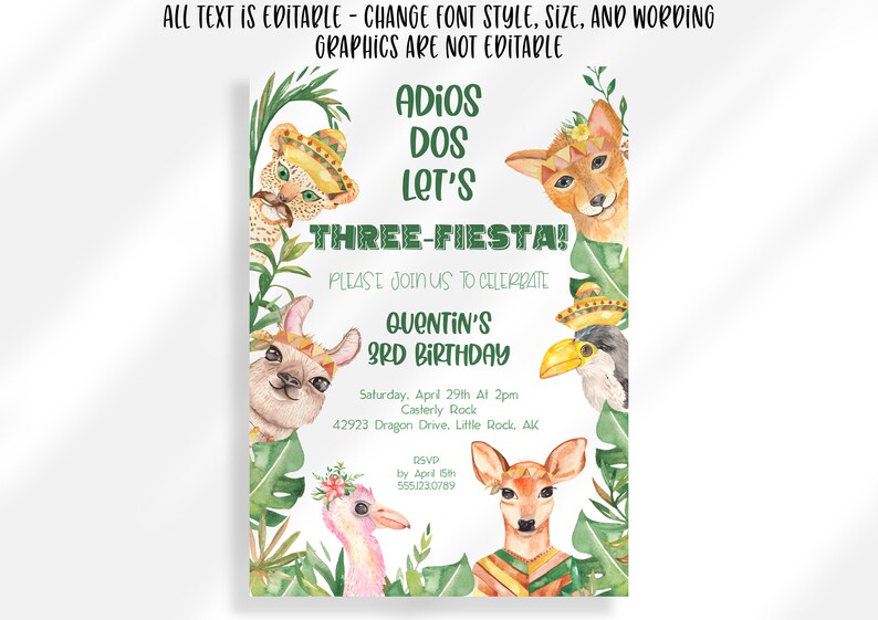Editable Three Esta Birthday Invitation for Instant Digital - Etsy
