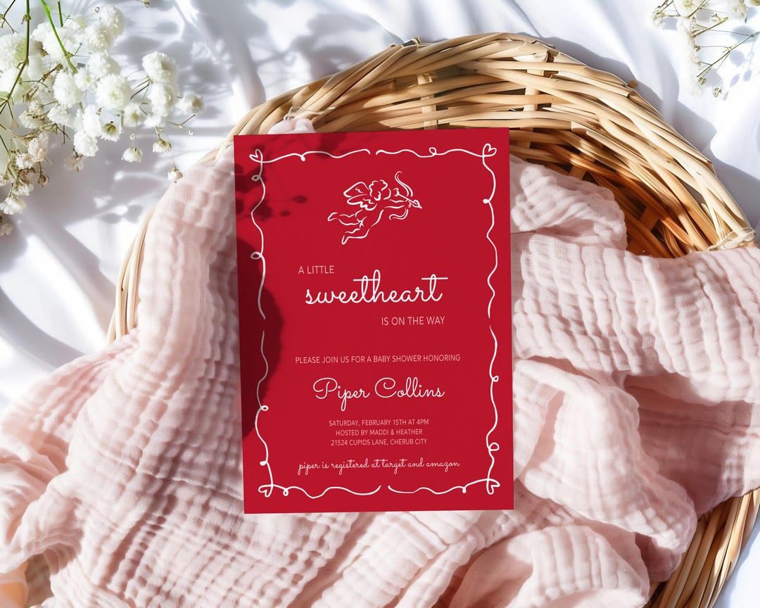 Editable Whimsical Hand Drawn Doodle Baby Shower Invite for Girl Cherub ...