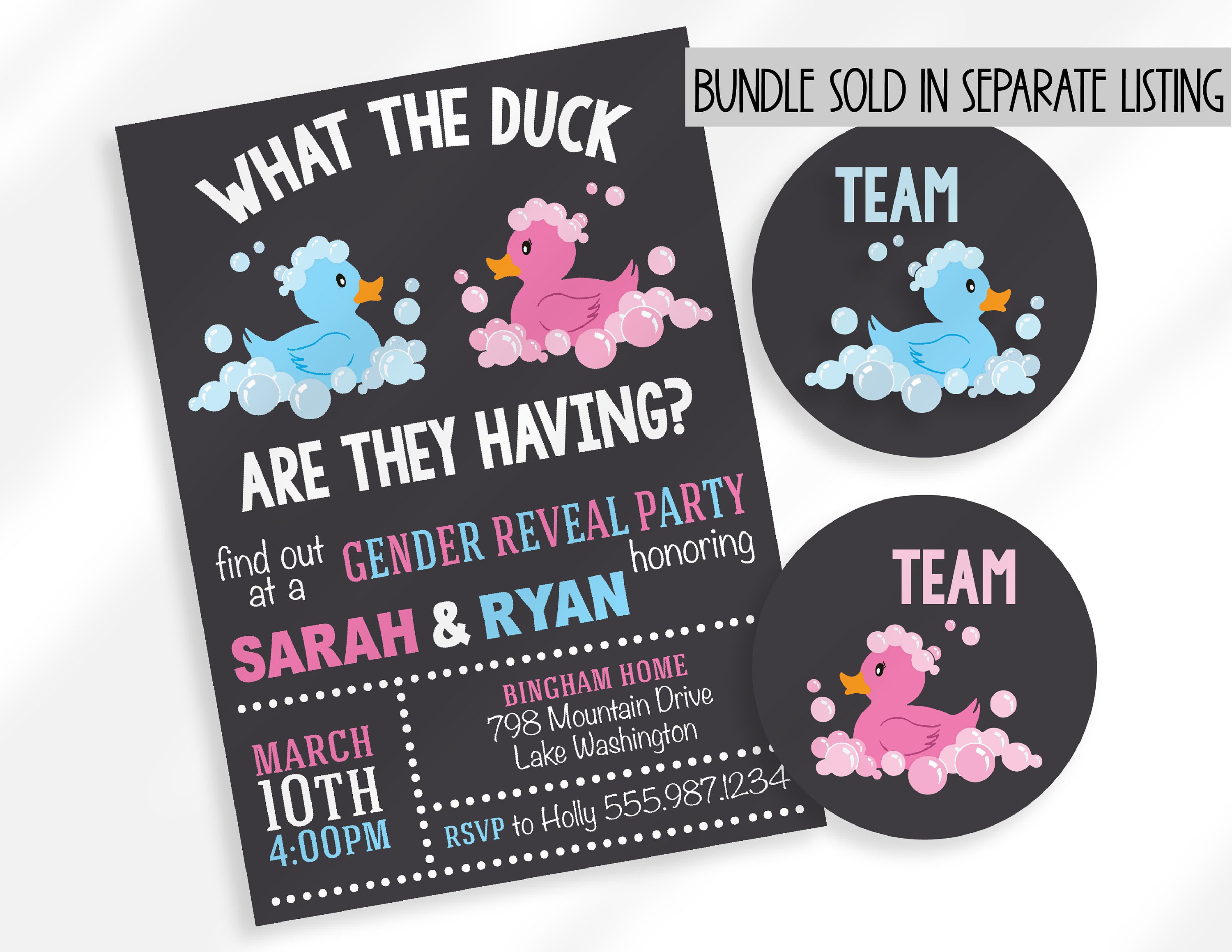 Editable What The Duck Gender Reveal Invitation For Instant Digital