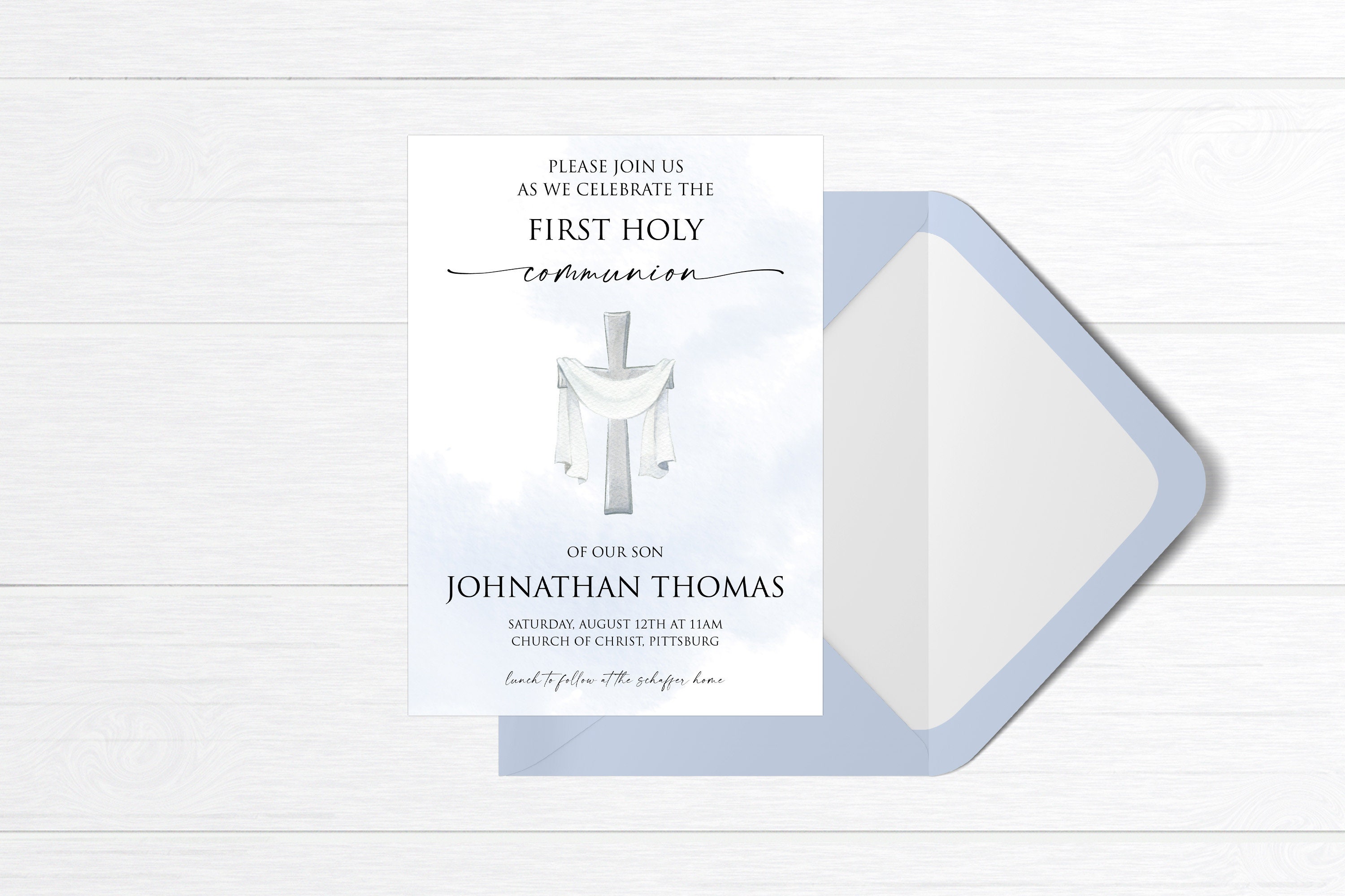 Editable First Holy Communion Invitation Boy Blue Religious - Etsy