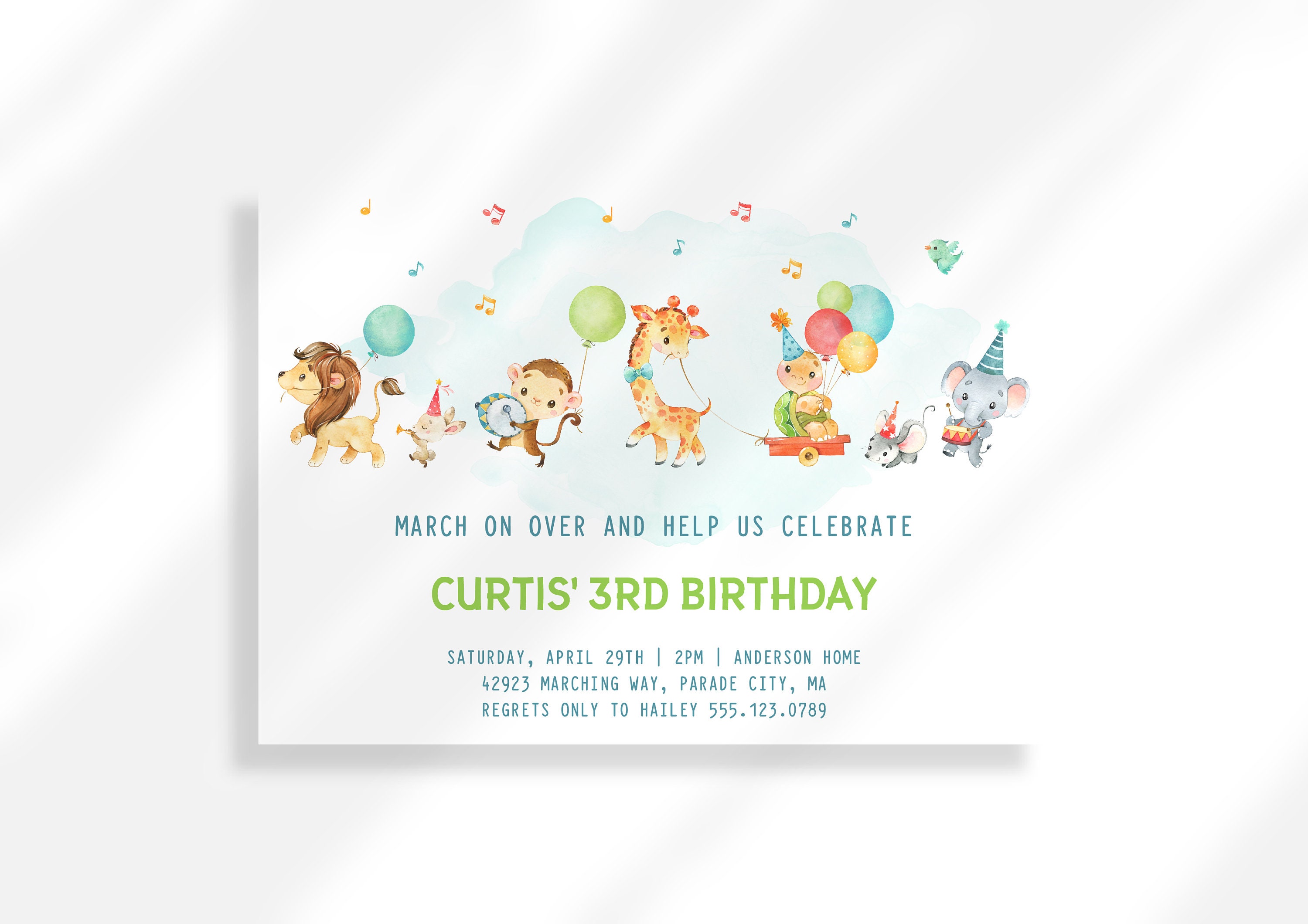 Editable Animal Birthday Invitation Zoo Animal Parade Birthday Animal ...