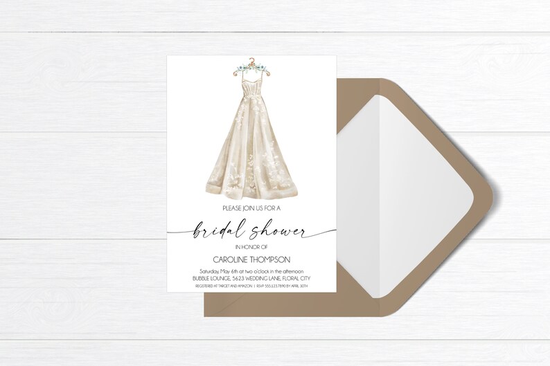 Editable Wedding Dress Bridal Shower Invites Greenery Bridal - Etsy