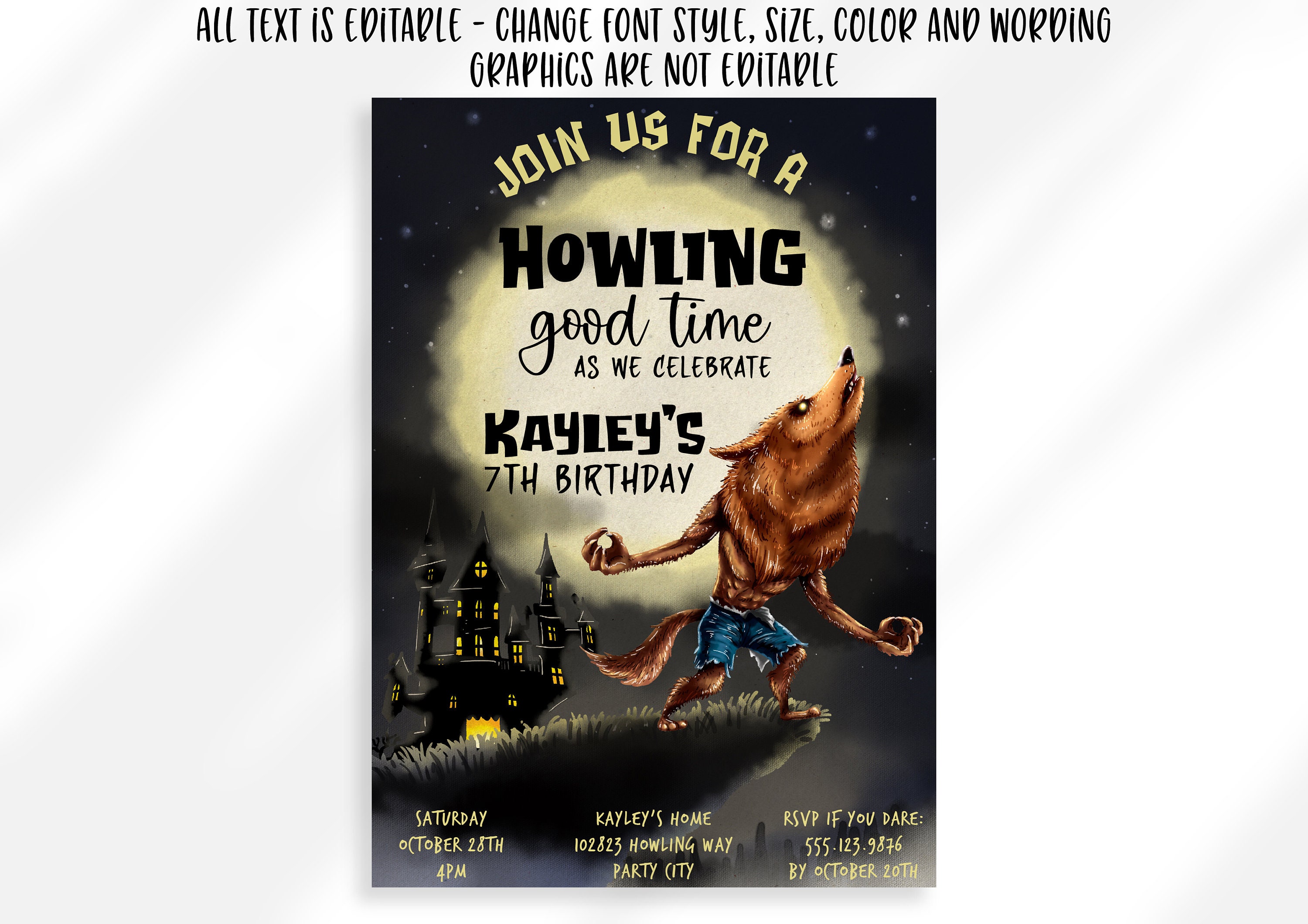 Werewolf Birthday Invitation Kid Halloween Party Invitation, Halloween ...