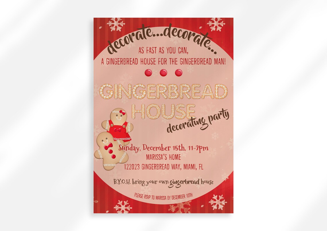 Editable Christmas Gingerbread House Decorating Party Invitation ...