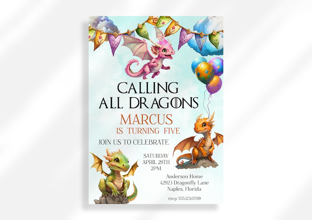 Editable Dragon Birthday Invitation Instant Digital Download Dragon ...