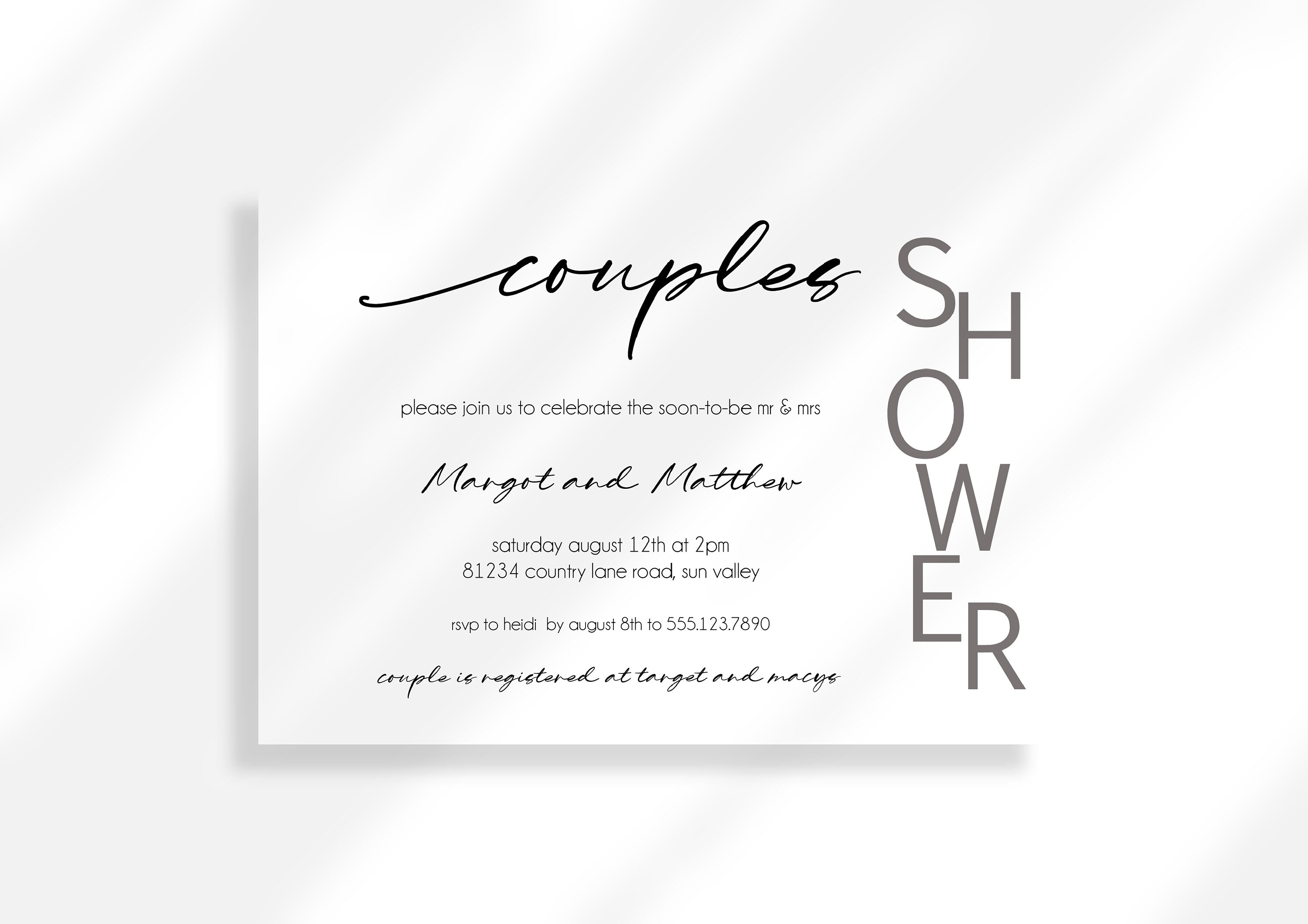 Editable Minimalist Couples Shower Printable Invitation Template Black ...