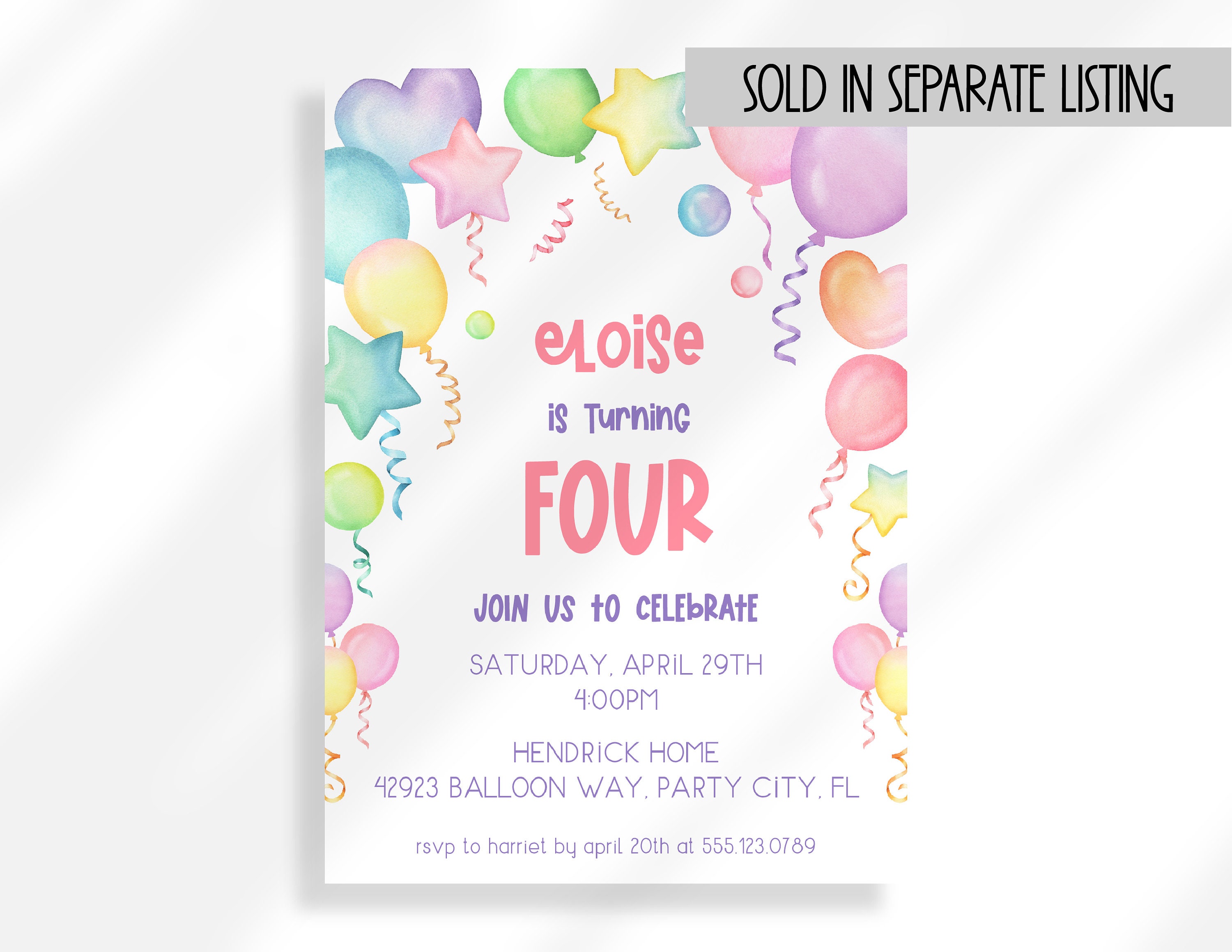 Editable Pink Birthday Balloon Invitation Instant Digital Download ...
