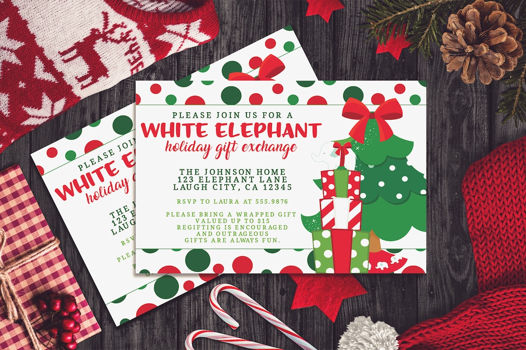 Editable White Elephant Invitation | Gift Exchange Christmas Printable ...