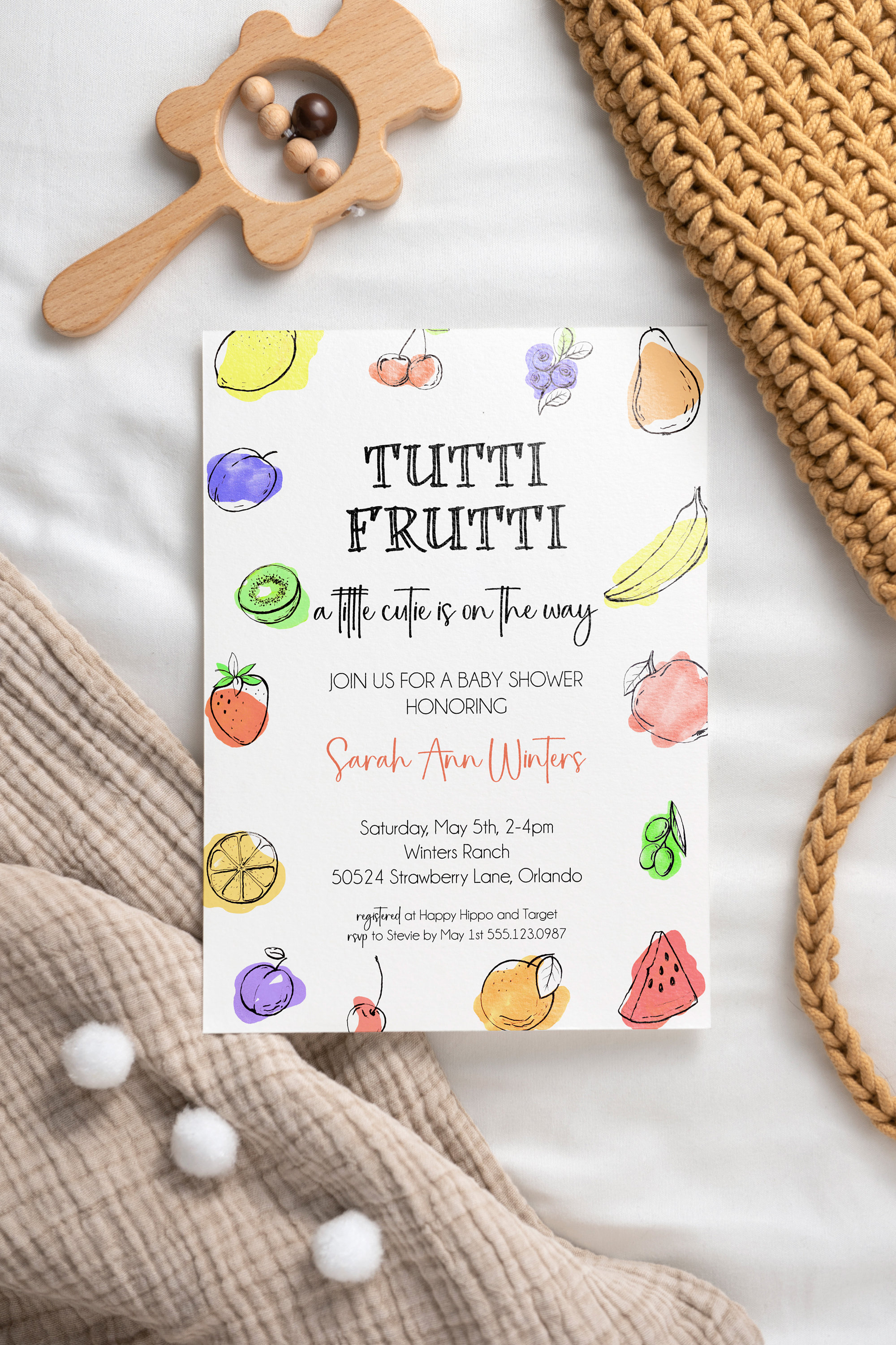 Editable Tutti Frutti Baby Shower Invitation | Tutti Frutti Little ...