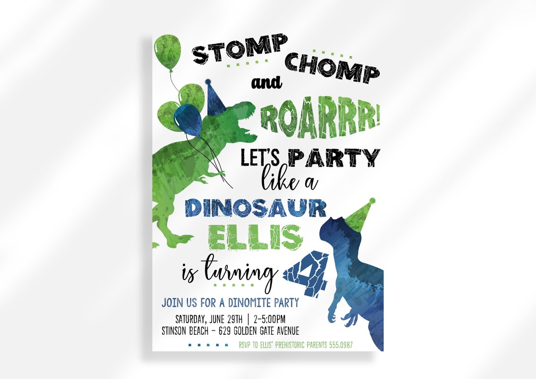 Editable Stomp Chomp Roar Birthday Invite | Dinosaur Birthday Party | T ...