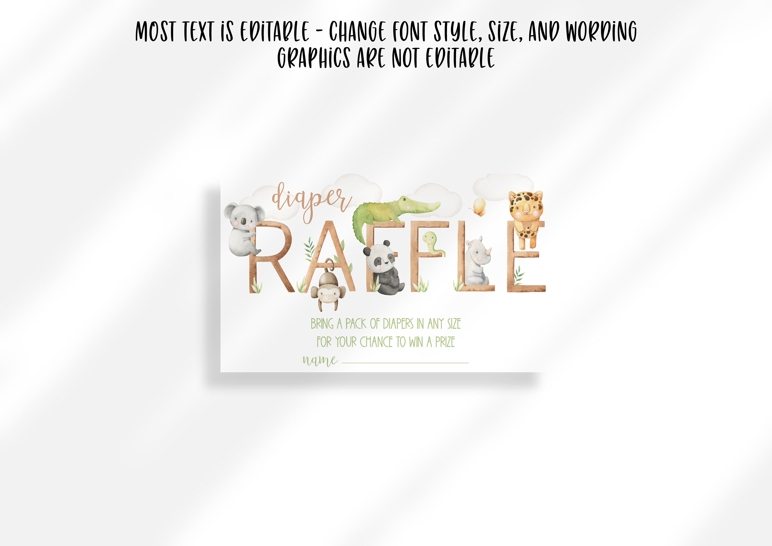 Editable Jungle Safari Baby Shower Diaper Raffle Insert Digital ...