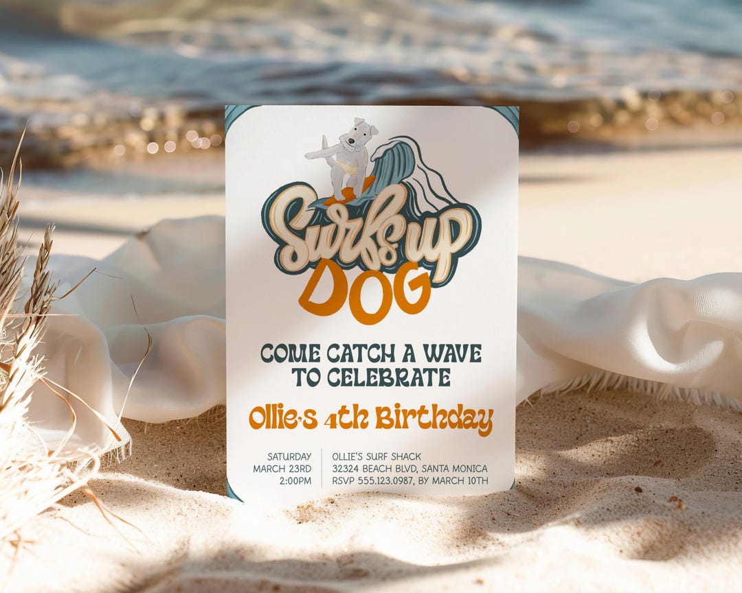 Editable Surfs up Birthday Invite | Surfer Birthday Invitation | Retro ...