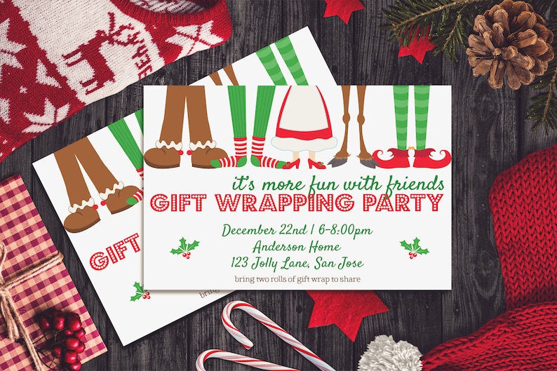 Editable Christmas Wrapping Party Invitations | Holiday Wrapping Slow ...
