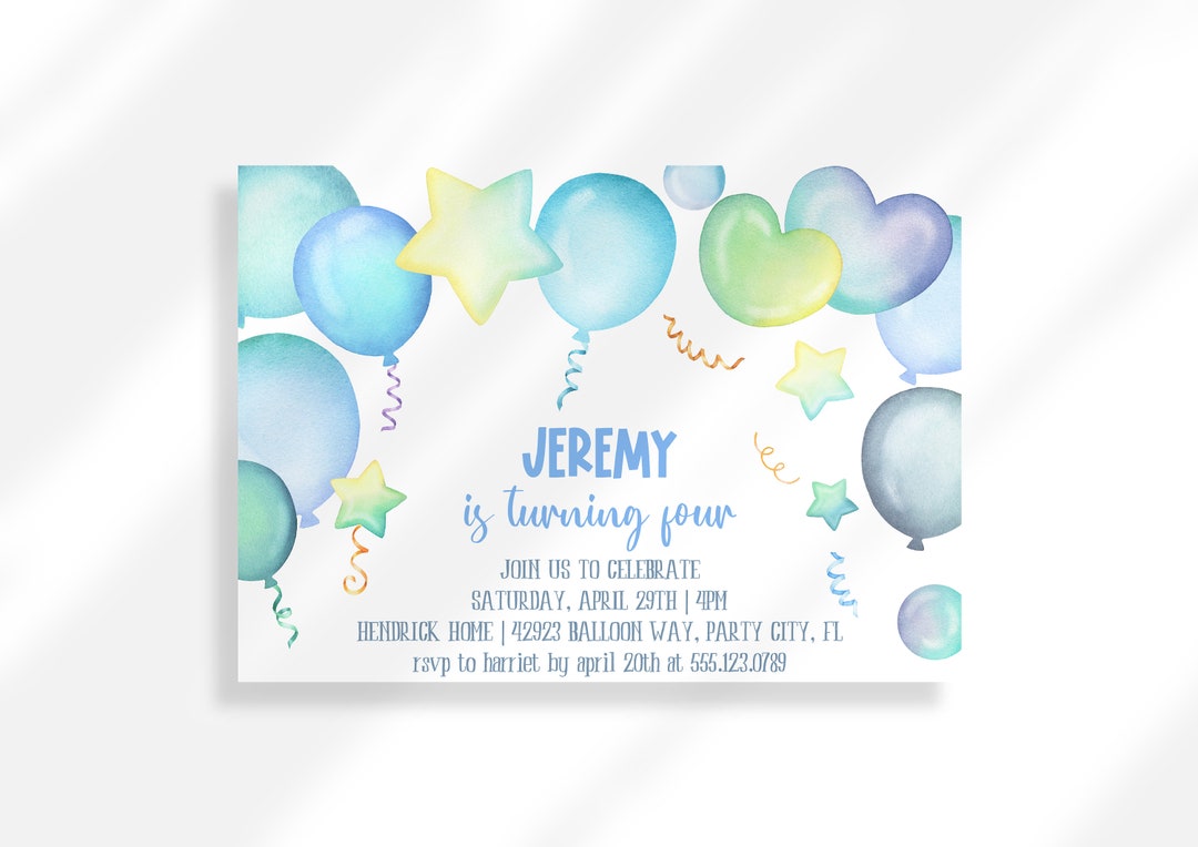 Editable Blue Birthday Invitation for Instant Digital Download ...
